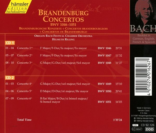 Brandenburgische Konzerte von H. Rilling / Oregon Bach Festival Co auf ...