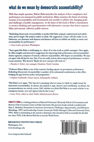 Rethinking Democratic Accountability von Robert D. Behn - englisches ...