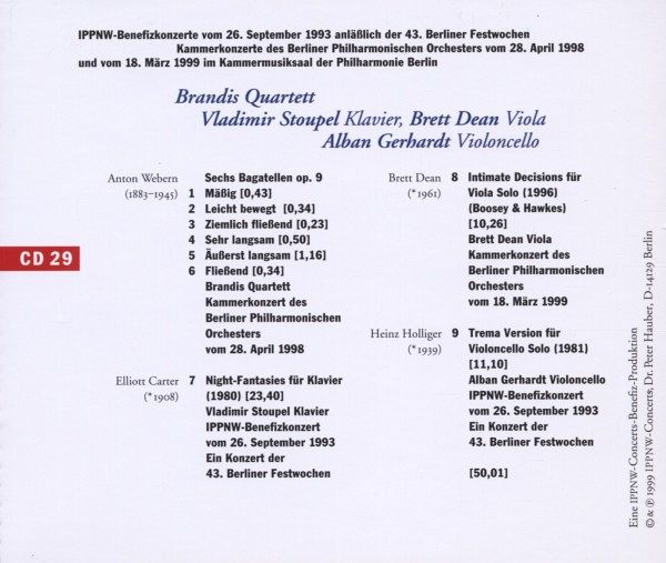 Webern,Carter,Dean,Holliger von Brandis Quartett / Stoupel / Dean ...